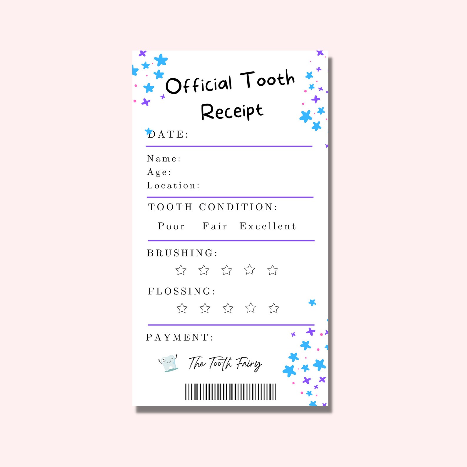 Printable Tooth Fairy Letter and Lost Tooth Receipt for Kids Bright ...