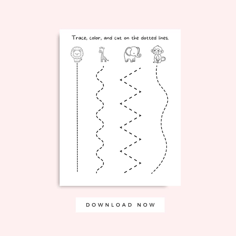 Jungle Animals Preschool Cutting and Tracing Practice Kid - Etsy