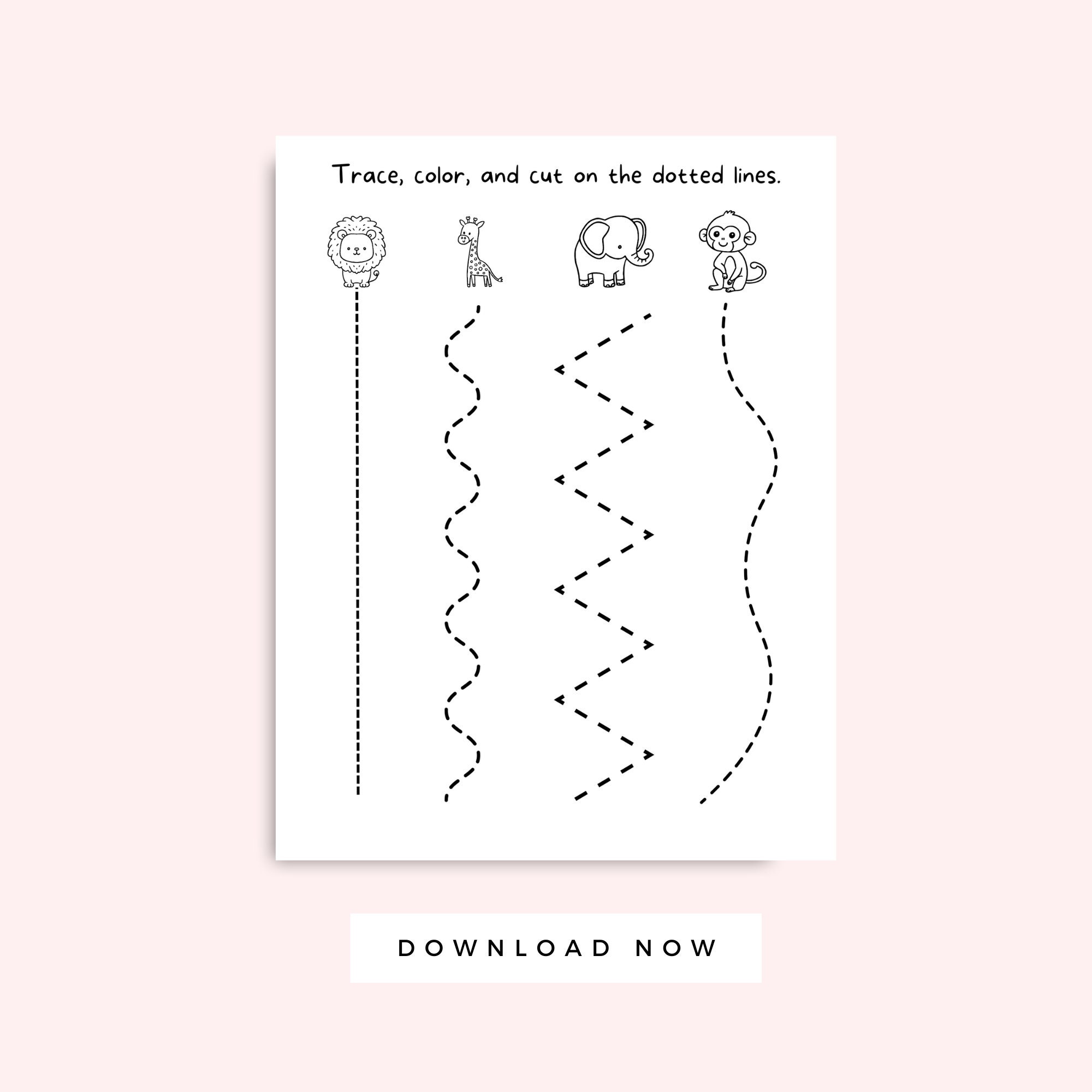 Jungle Animals Preschool Cutting and Tracing Practice, Kid Activity ...