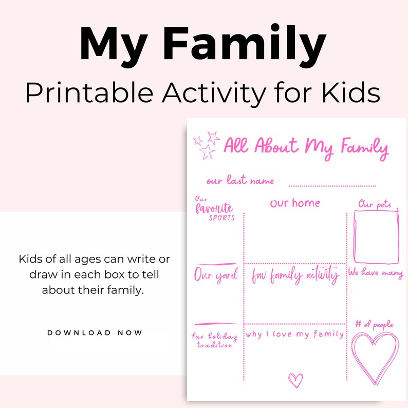 All About My Family Activity Page for Preschoolers Pink, Family ...