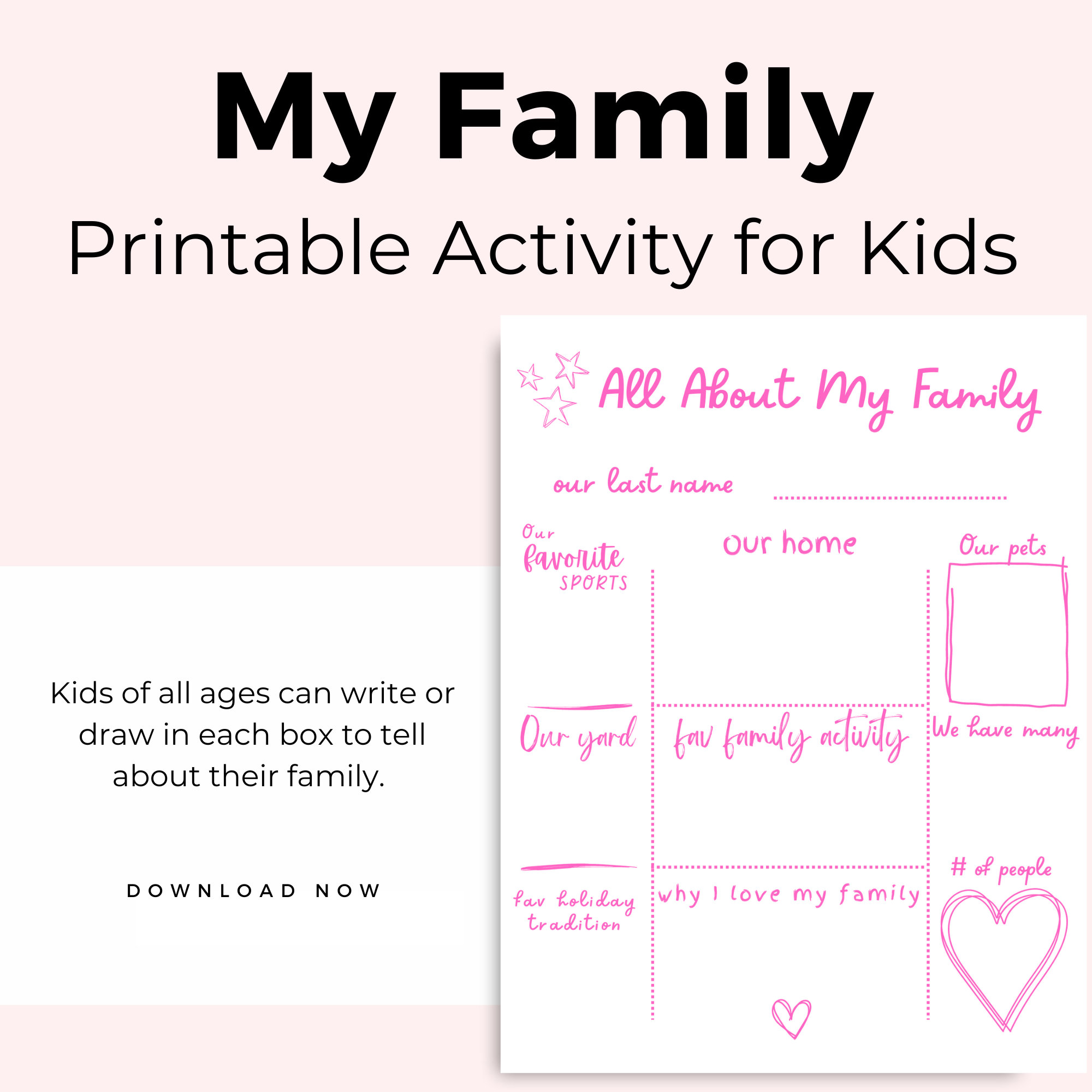 All About My Family Activity Page for Preschoolers Pink, Family ...