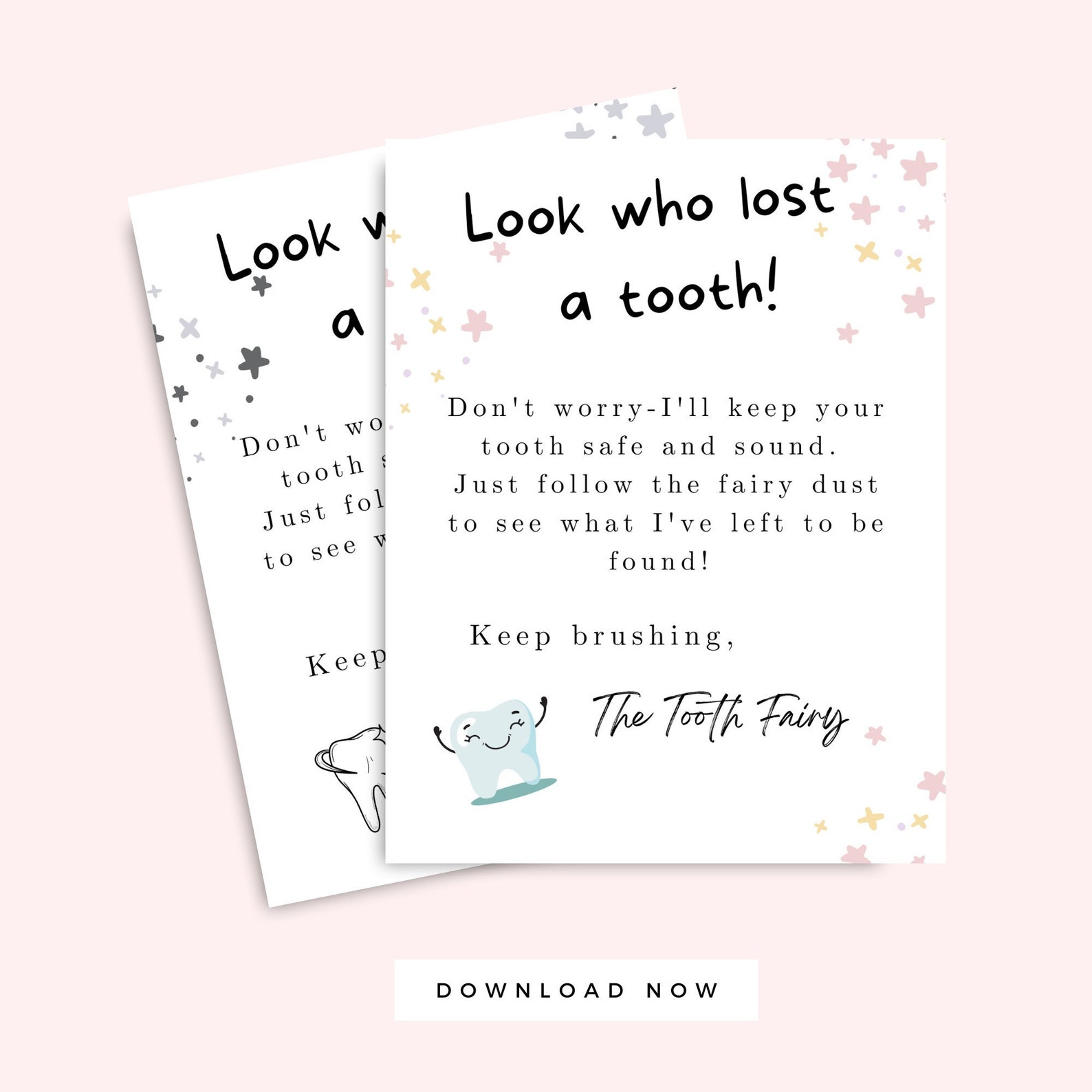 Tooth Fairy Letter for Kids Printable, 2 Pack Black and White and Color ...