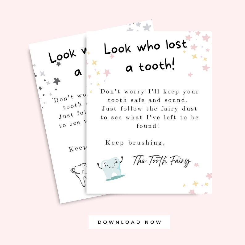 Tooth Fairy Letter for Kids Printable, 2 Pack Black and White and Color ...