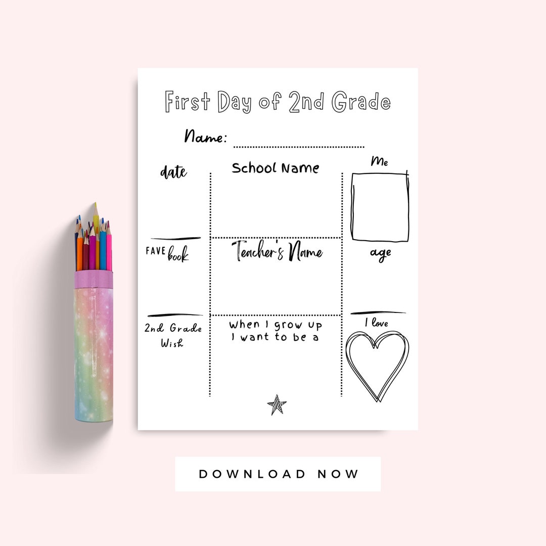 First Day of 2nd Grade Printable Activity and Coloring Page, Second ...