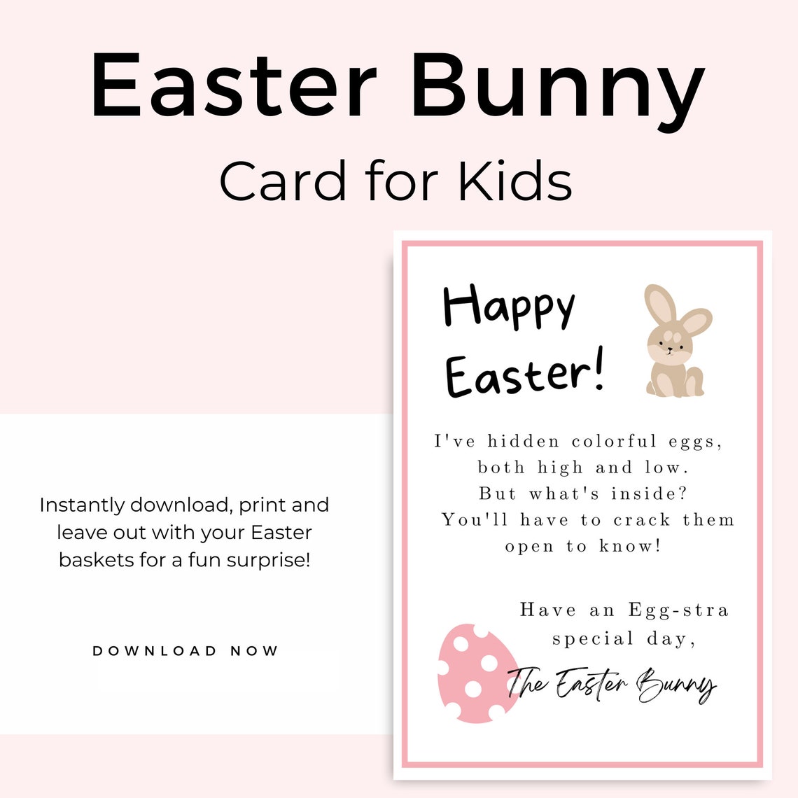 Easter Bunny Letter for Kids Printable Pink, Easter Kid Activity ...