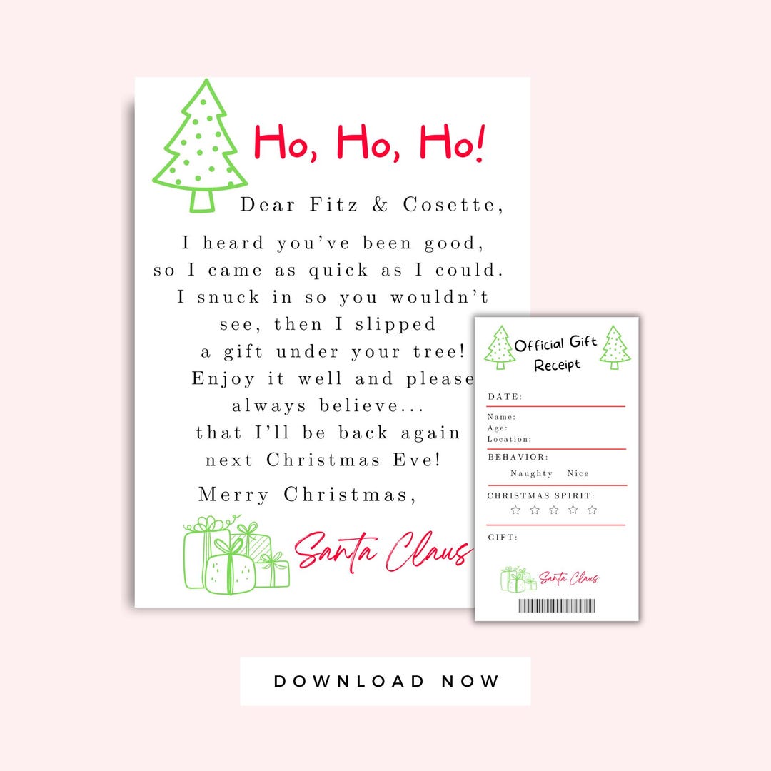 Santa Letter for Kids and Santa Gift Receipt Printable, Printable Card ...