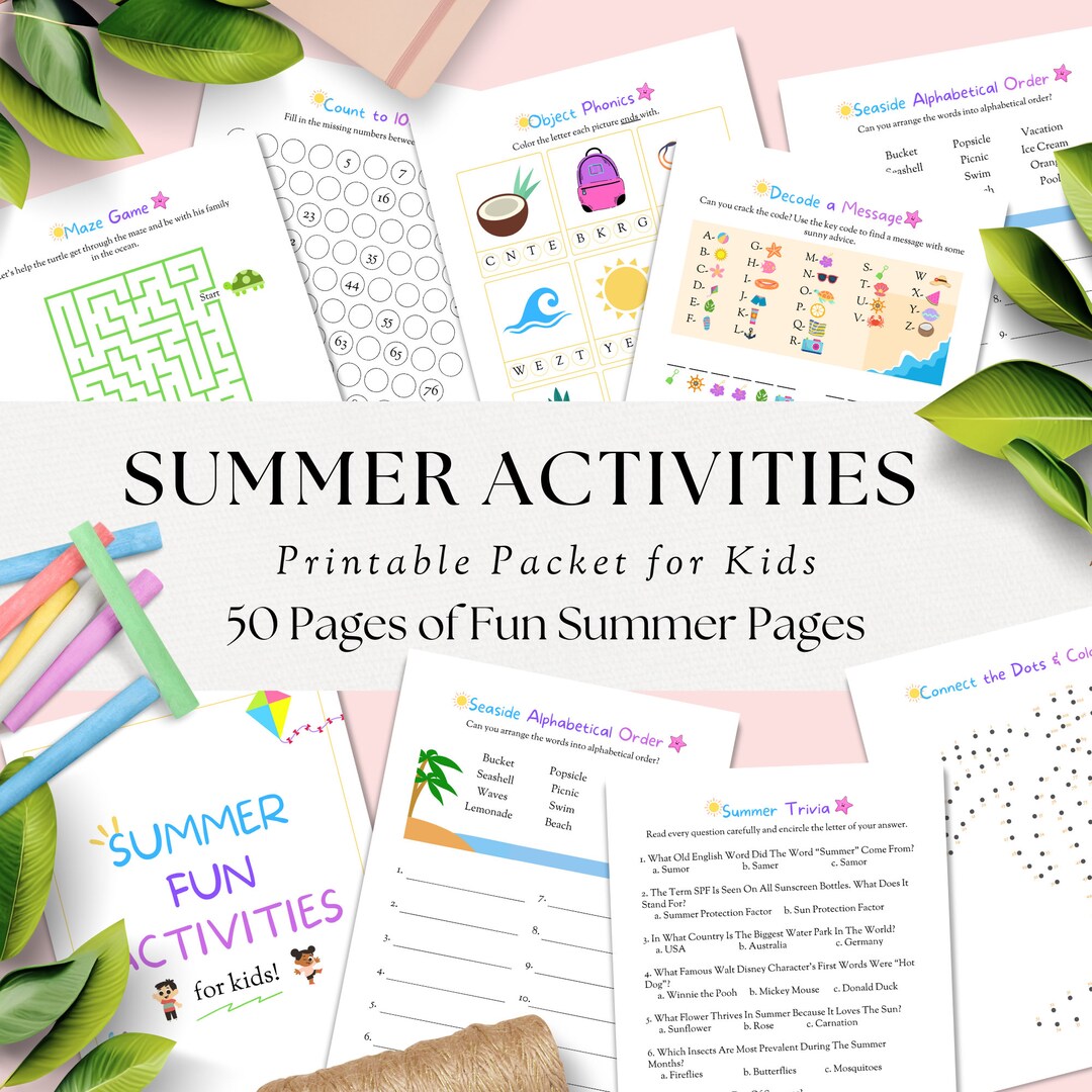 Summer Fun Activity Packet for Kids, 50 Multicolor Summer Worksheets ...