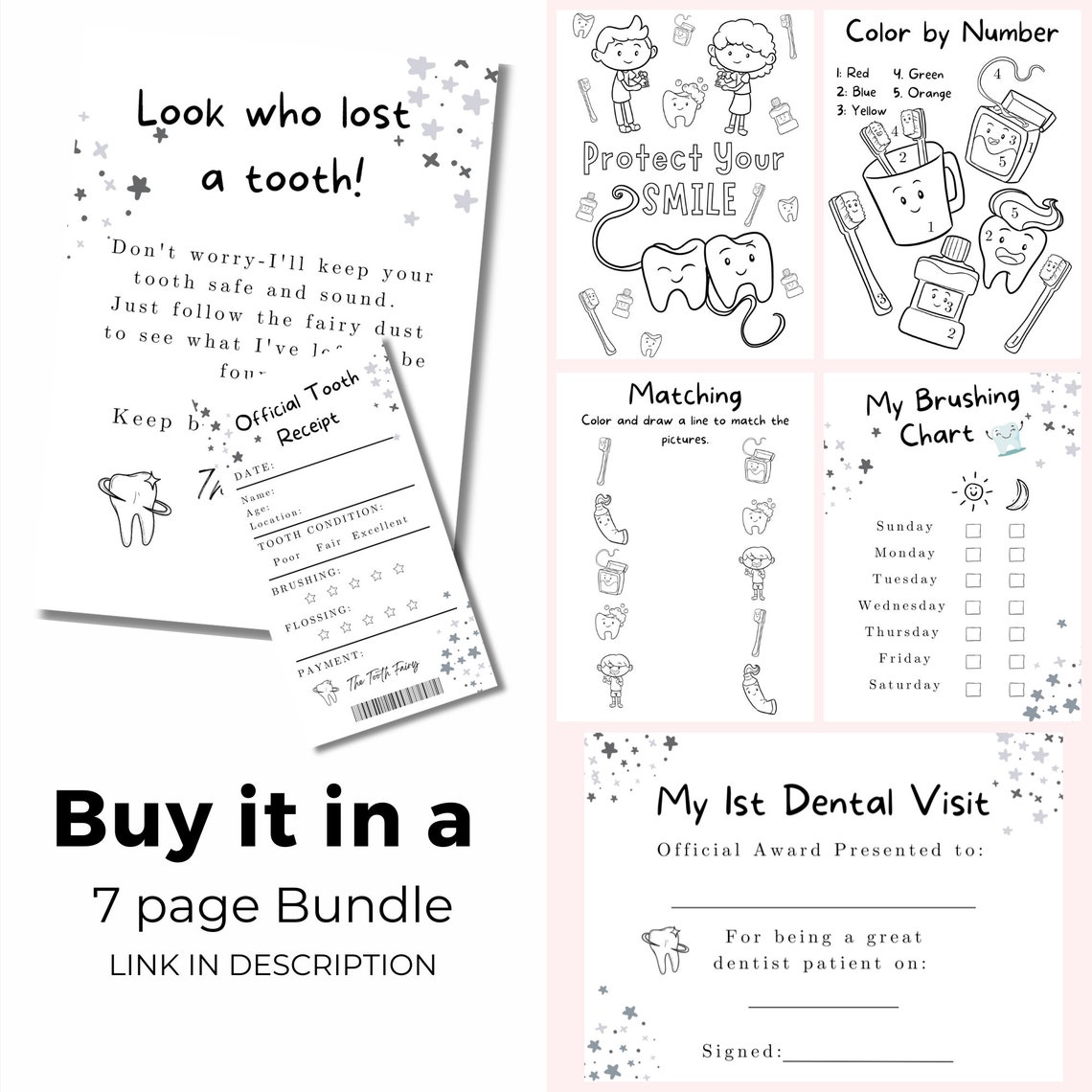 Tooth Brushing Chart Printable for Kids, Preschool Dental Health ...