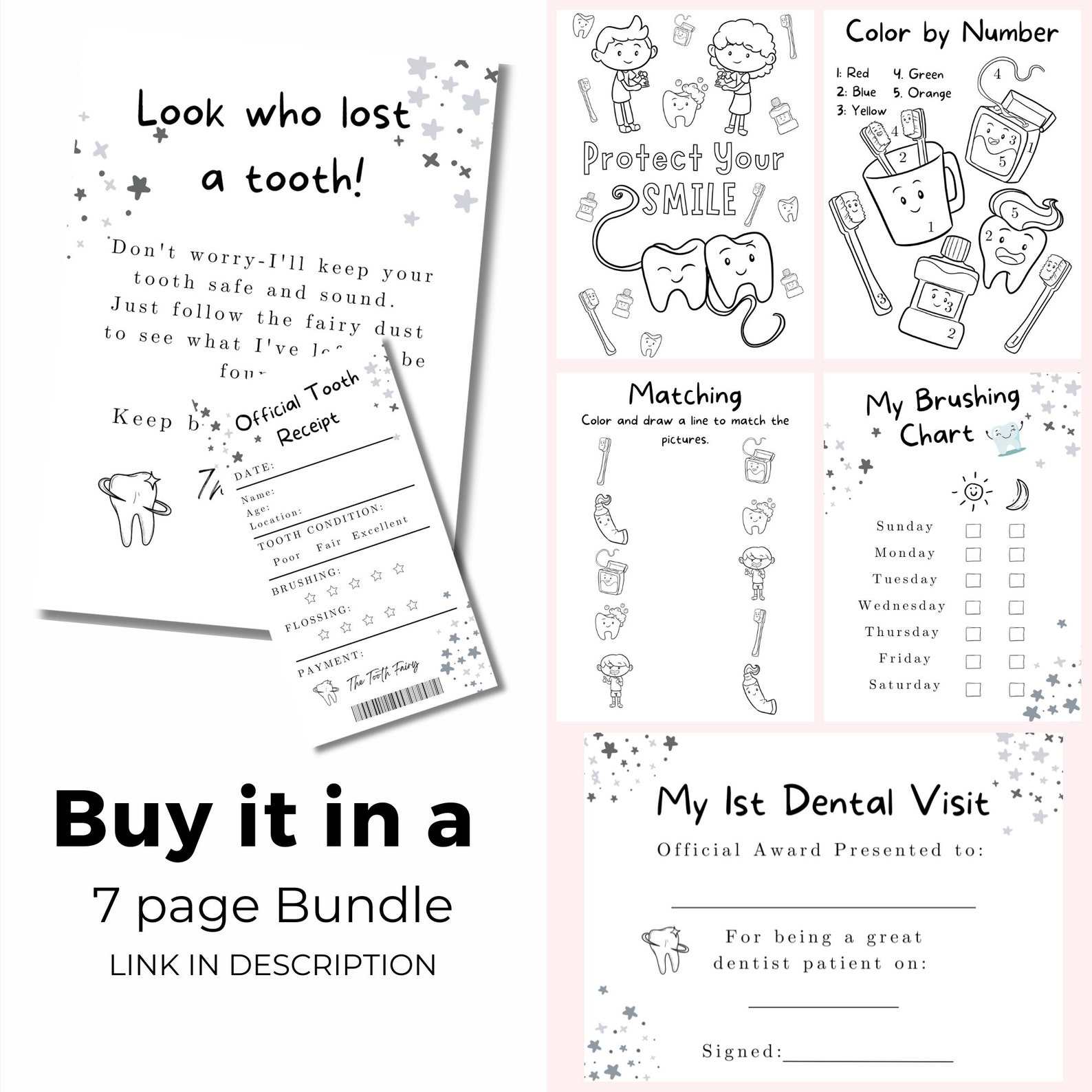Tooth Brushing Chart Printable for Kids, Preschool Dental Health ...