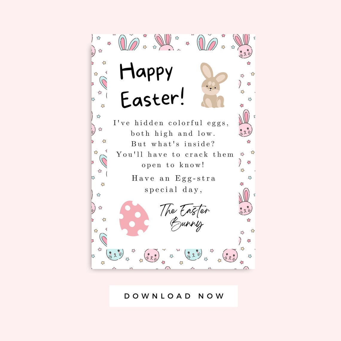 Printable Easter Bunny Letter for Kids Pink, Easter Kid Activity ...