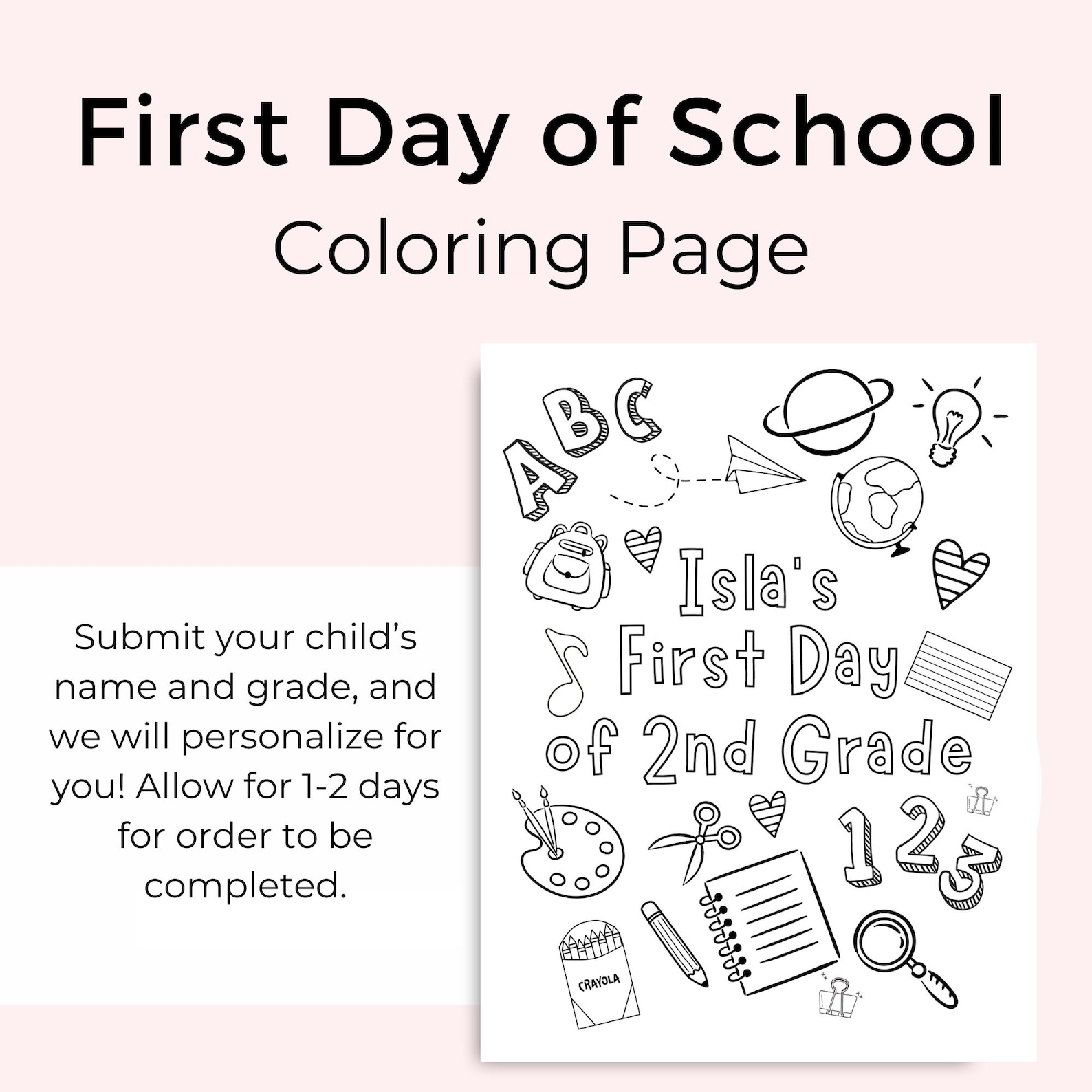 Personalized First Day of School Coloring Page, 1st Day of School ...