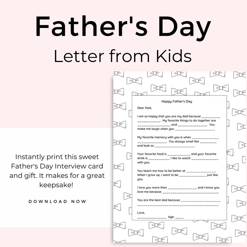 Father's Day Letter From Kids Printable Black and White - Etsy
