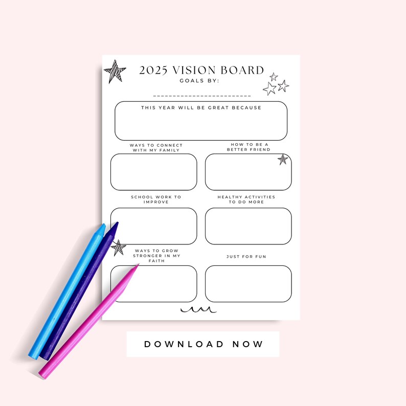 2025 Vision Board Printable for Kids, Home Learning Activity, Kids ...