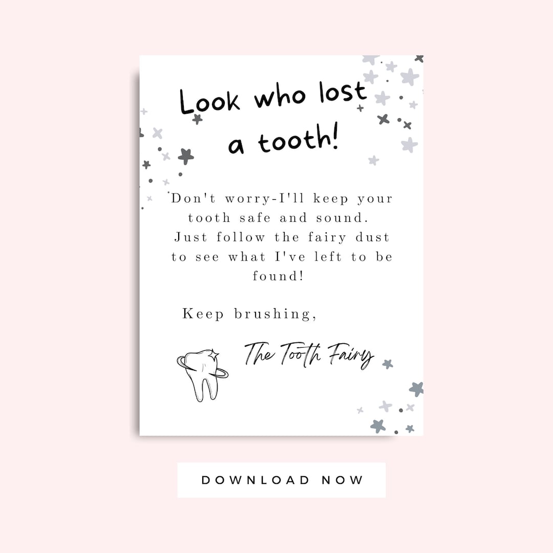 Tooth Fairy Letter for Kids Printable, Black and White Tooth Fairy Note ...