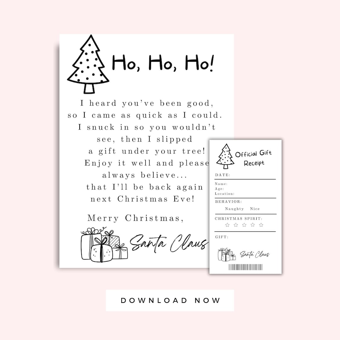 Santa Letter for Kids Printable, Santa Gift Receipt Printable Black and ...
