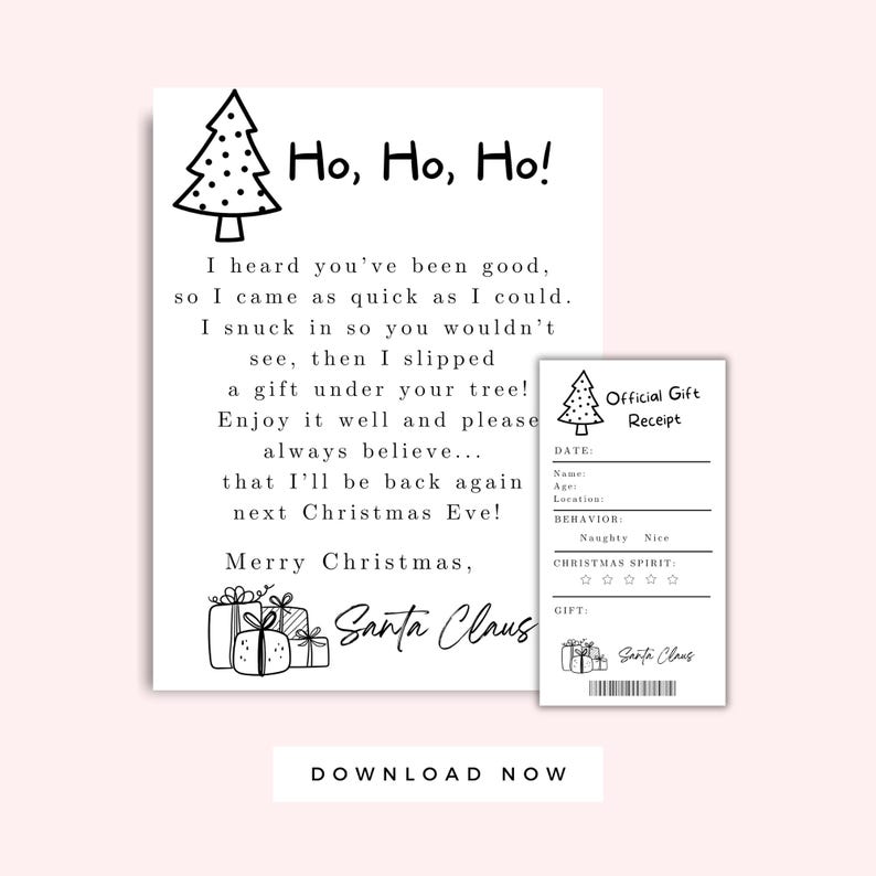 Santa Letter for Kids Printable, Santa Gift Receipt Printable Black and ...