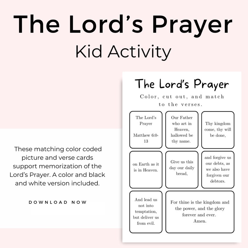 The Lords Prayer Activity, Printable Bible Verse Sunday School Activity ...