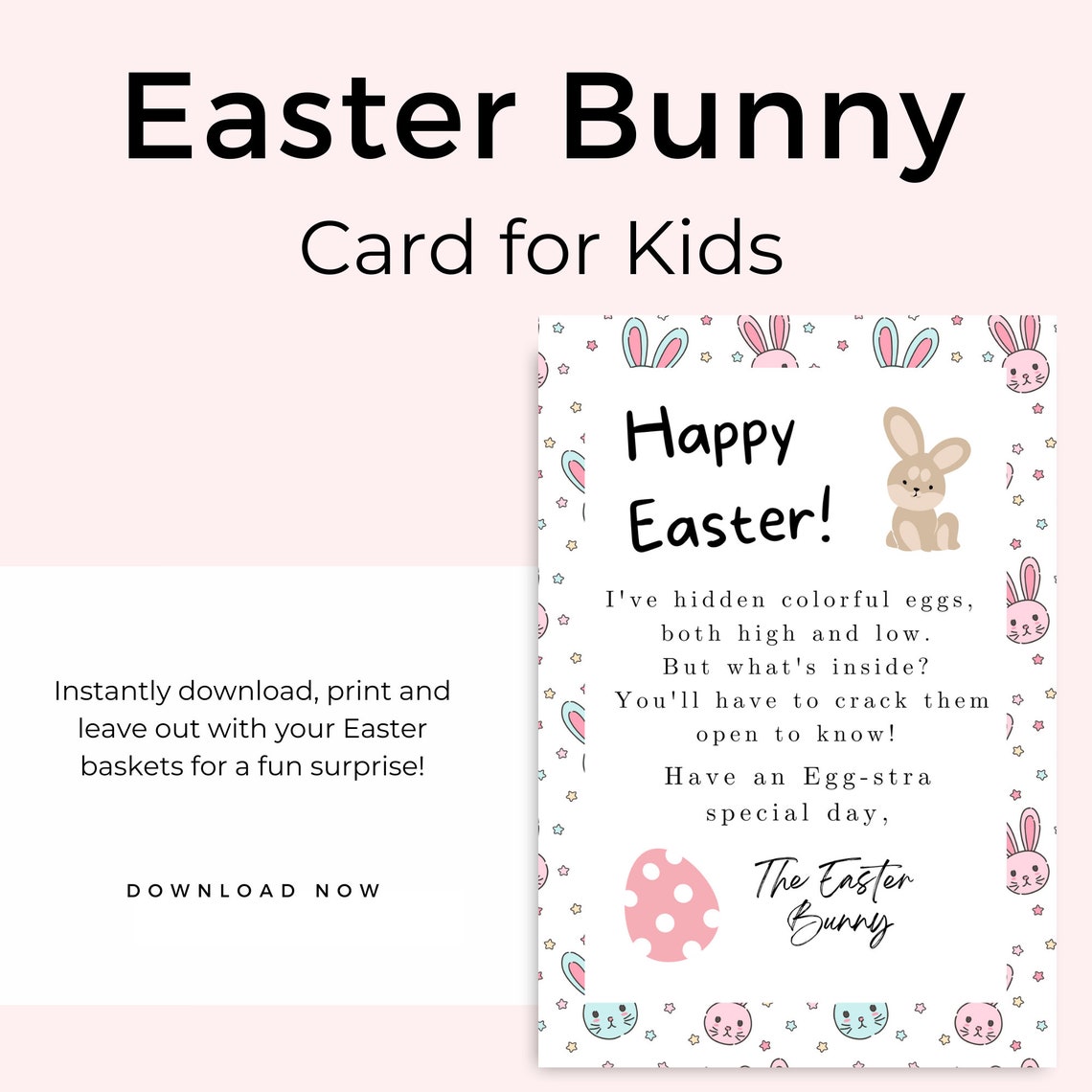 Printable Easter Bunny Letter for Kids Pink, Easter Kid Activity ...