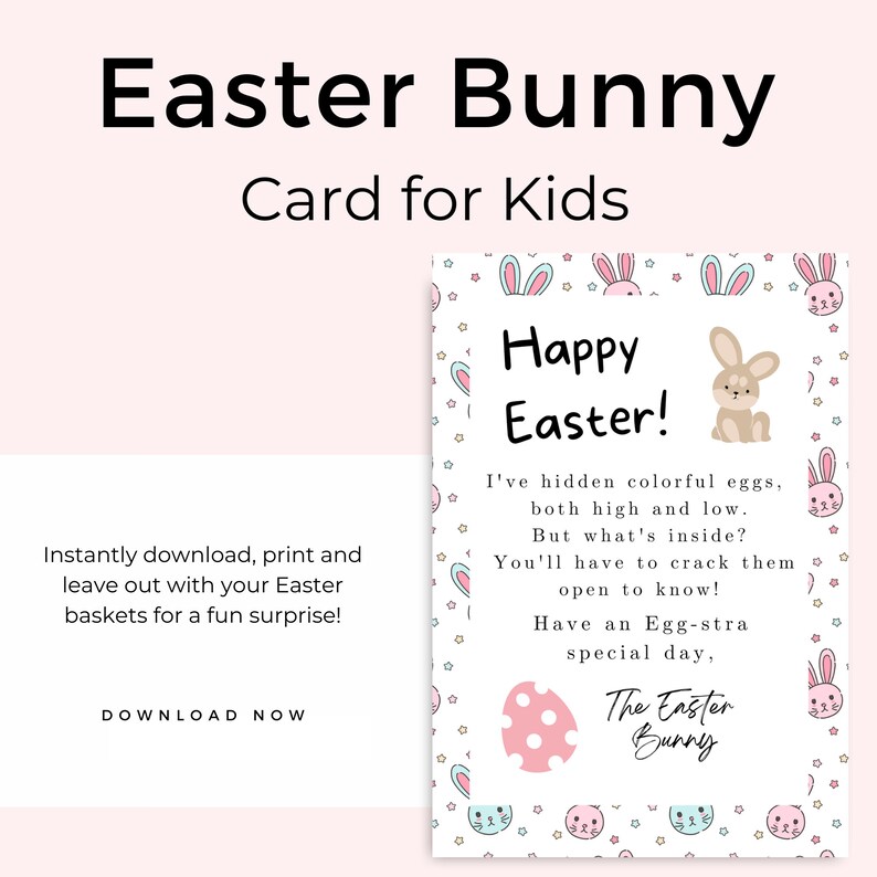 Printable Easter Bunny Letter for Kids Pink, Easter Kid Activity ...