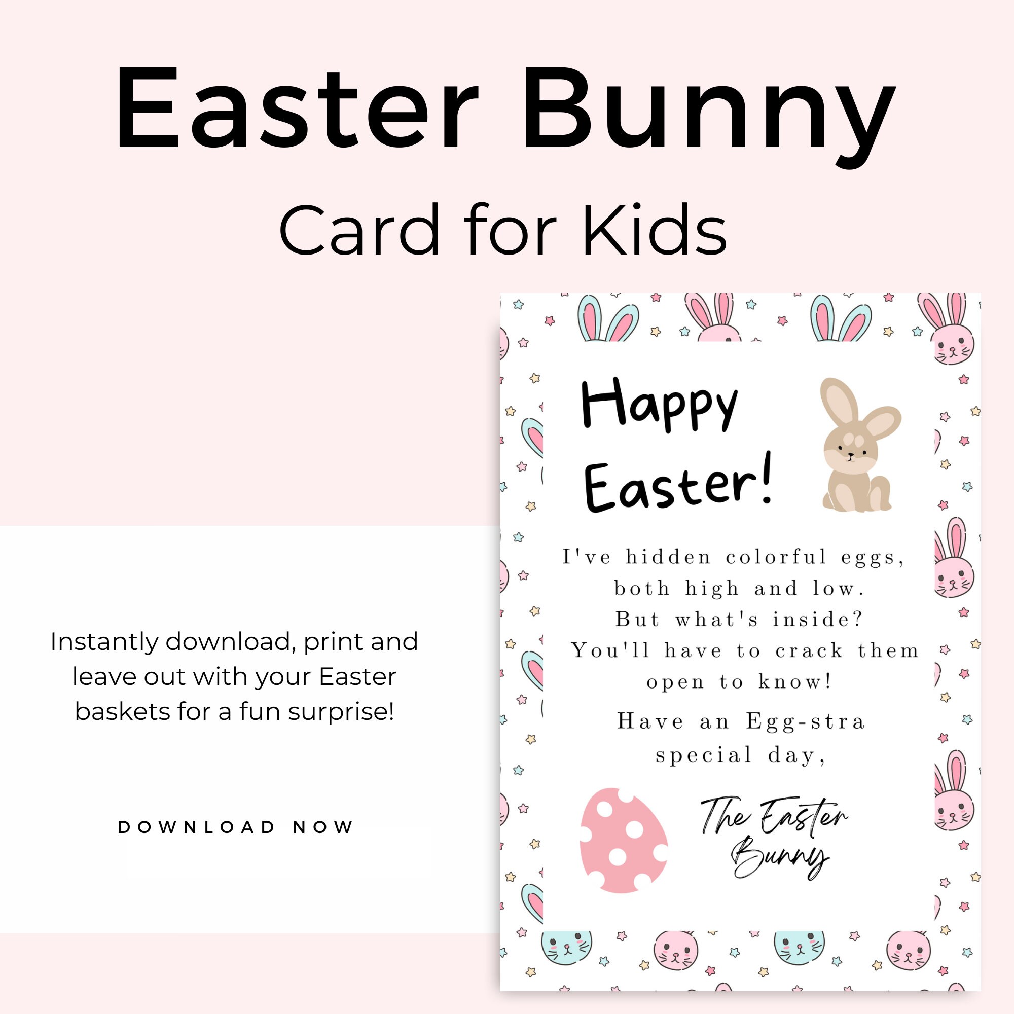 Printable Easter Bunny Letter for Kids Pink, Easter Kid Activity ...