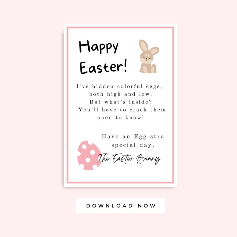 Easter Bunny Letter for Kids Instant Printable, Easter Scavenger Hunt ...