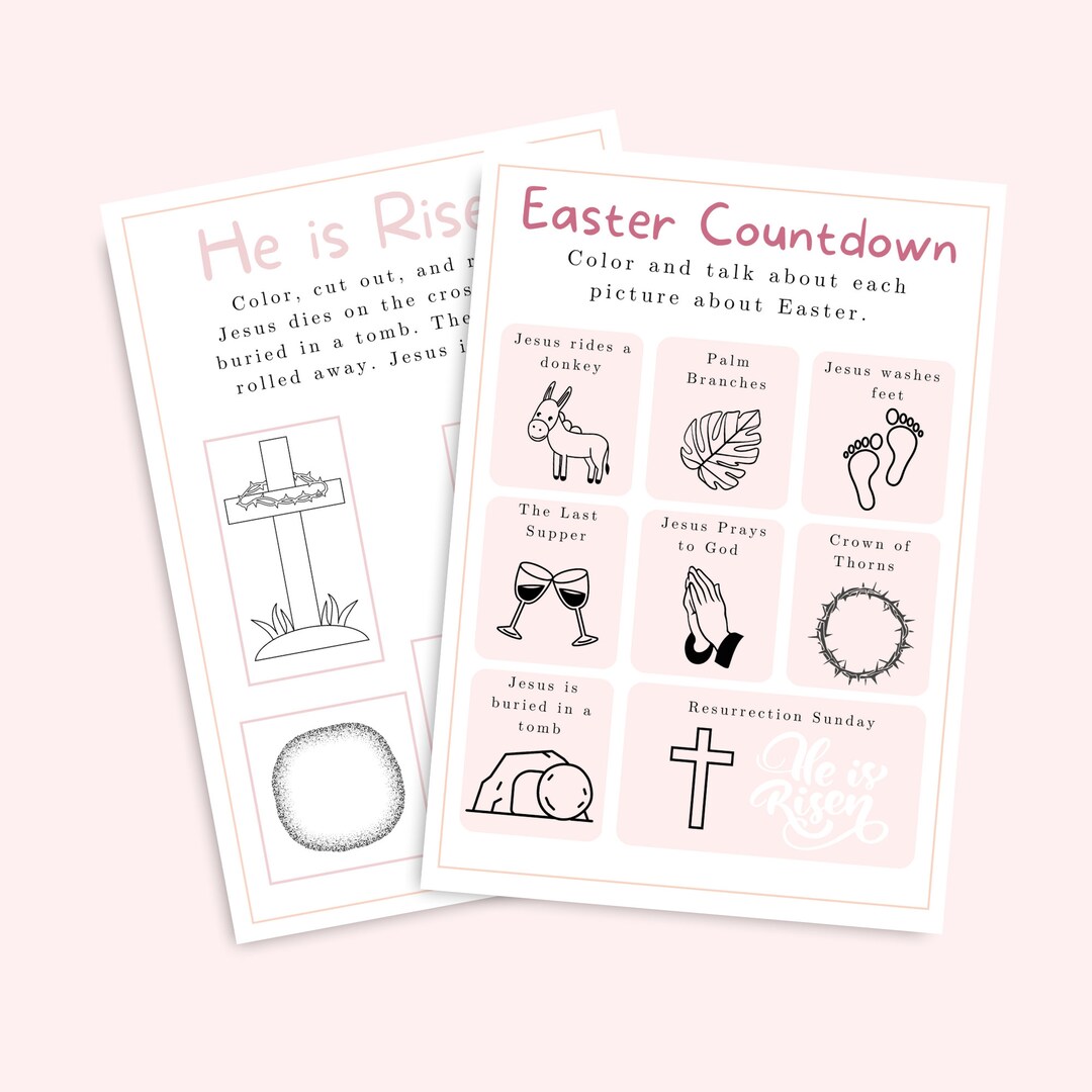 Holy Week Printable for Kids 2 Pack Color, Easter Countdown, Christian ...
