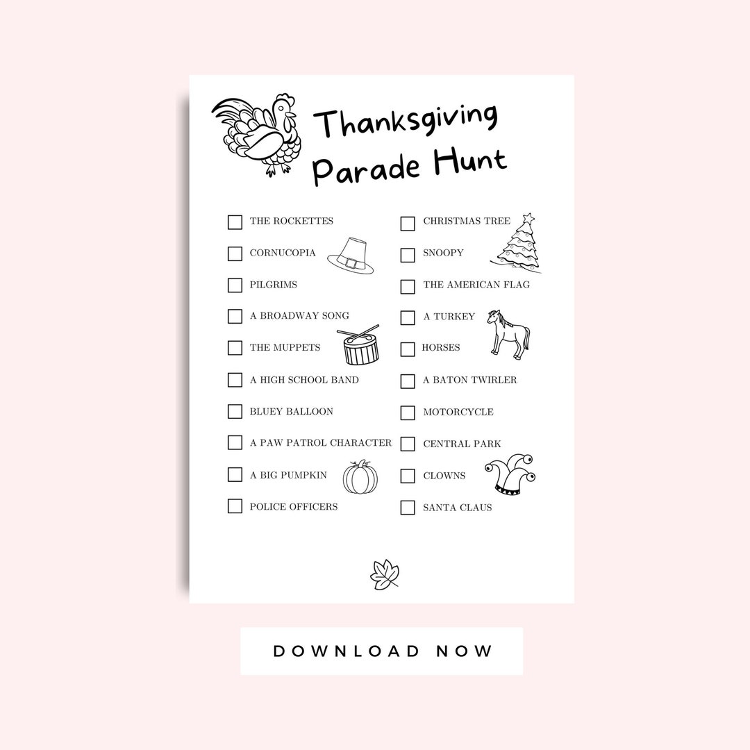 Thanksgiving Parade Scavenger Hunt, Kindergarten Thanksgiving Worksheet ...