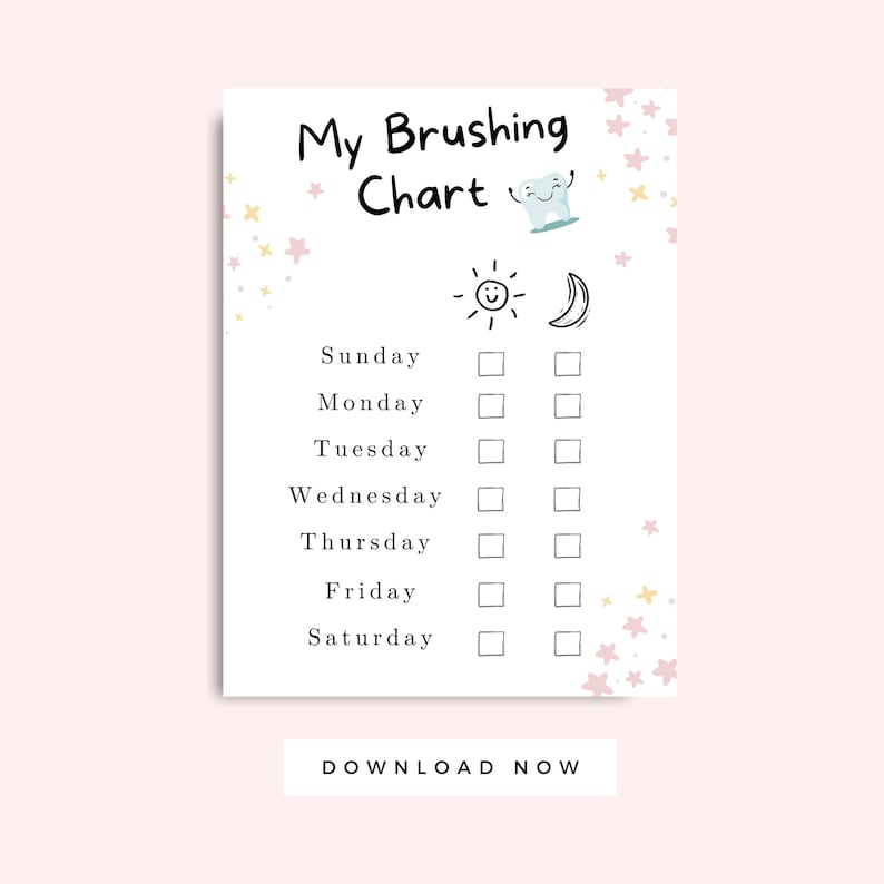 Tooth Brushing Chart Printable for Kids, Dental Health for Preschool ...