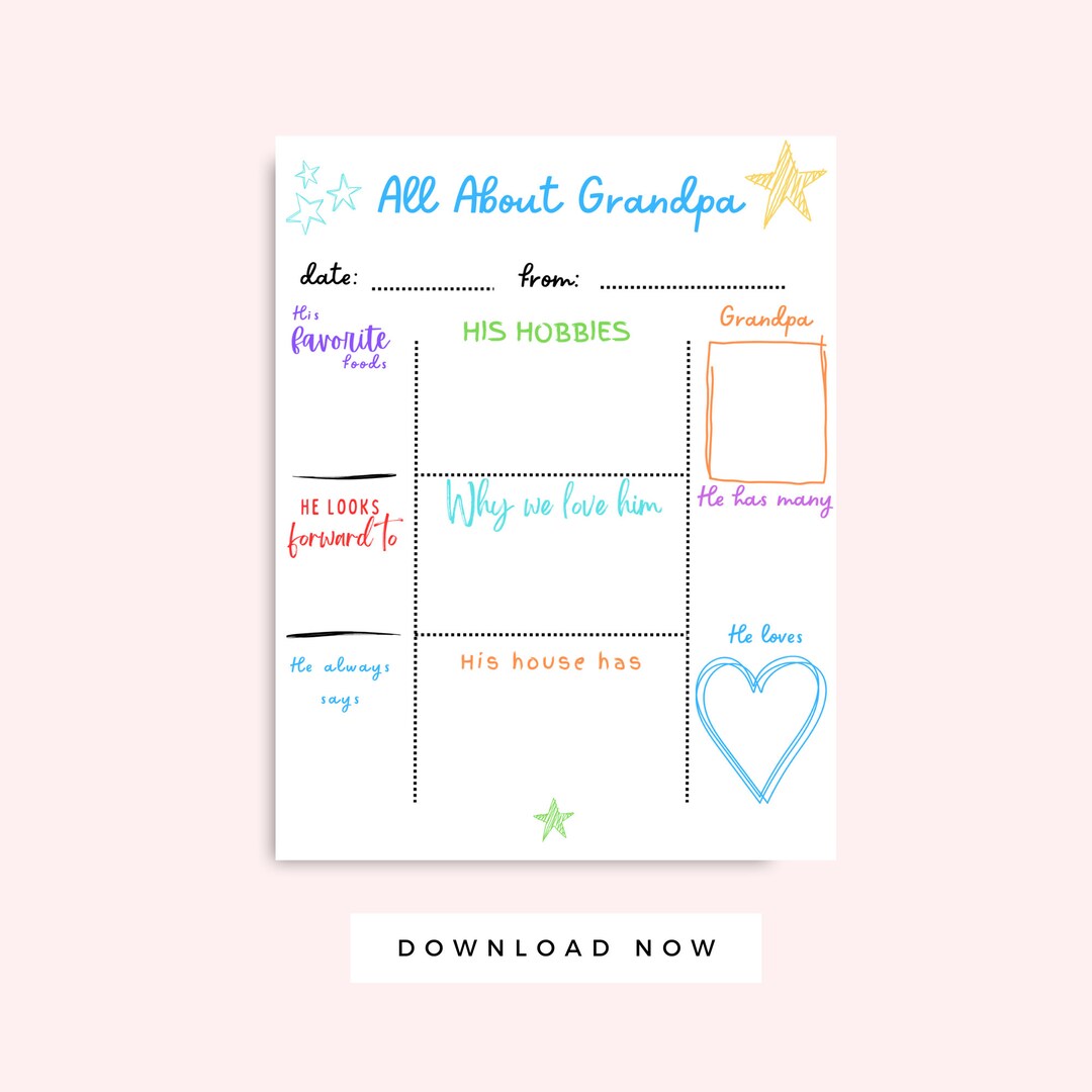 All About Grandpa Board, Grandparent's Day Card, Father's Day Gift for ...