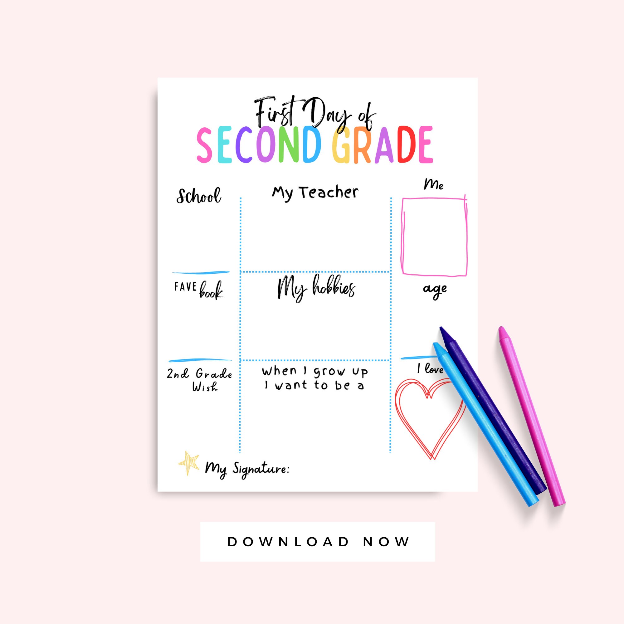 Back to School 2nd Grade Interview Printable, First Day of Second Grade ...