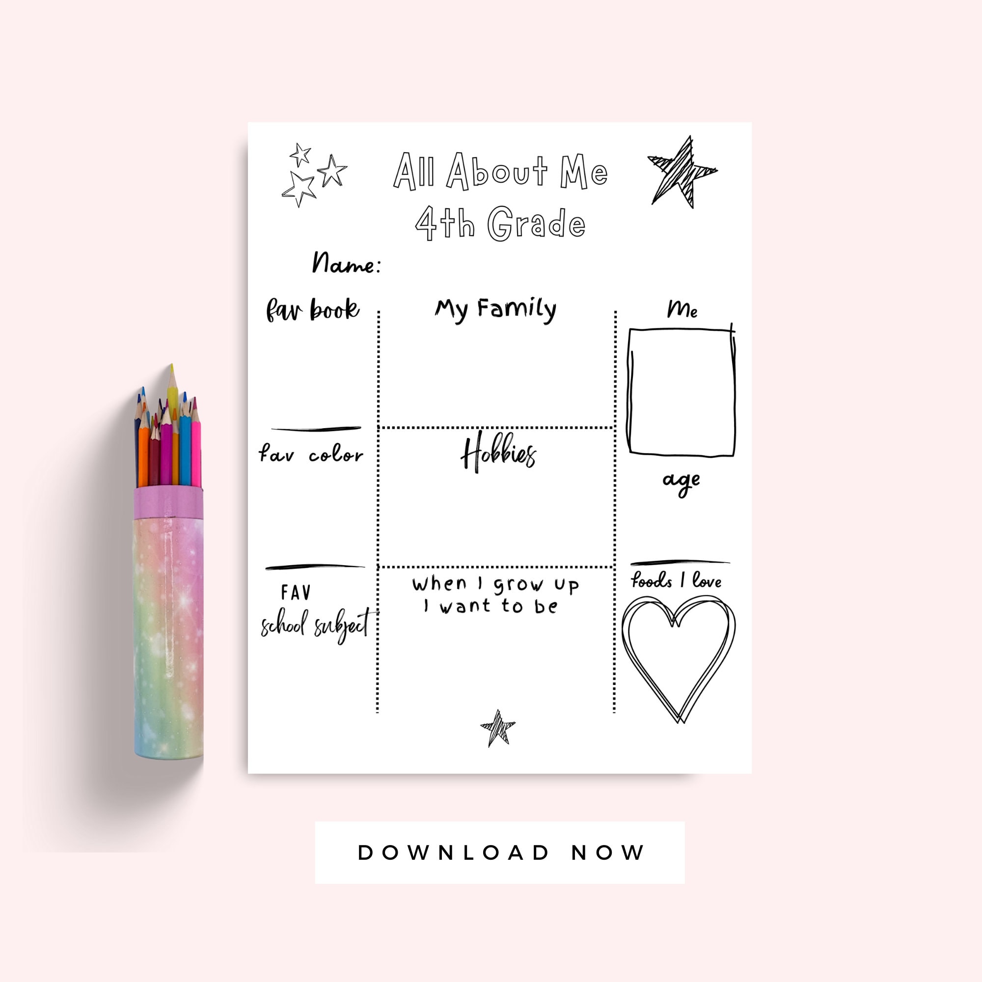 All About Me 4th Grade Printable Worksheet, Fourth Grade Classroom All ...