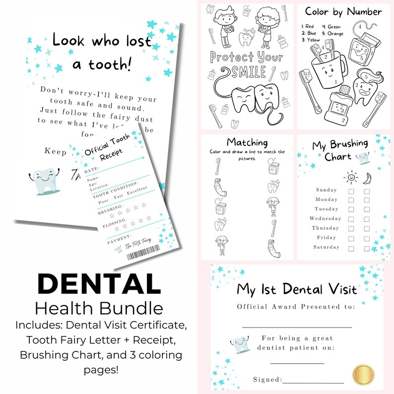 Dental Health Printable Activities for Kids 6 Pack, Tooth Fairy Letter ...