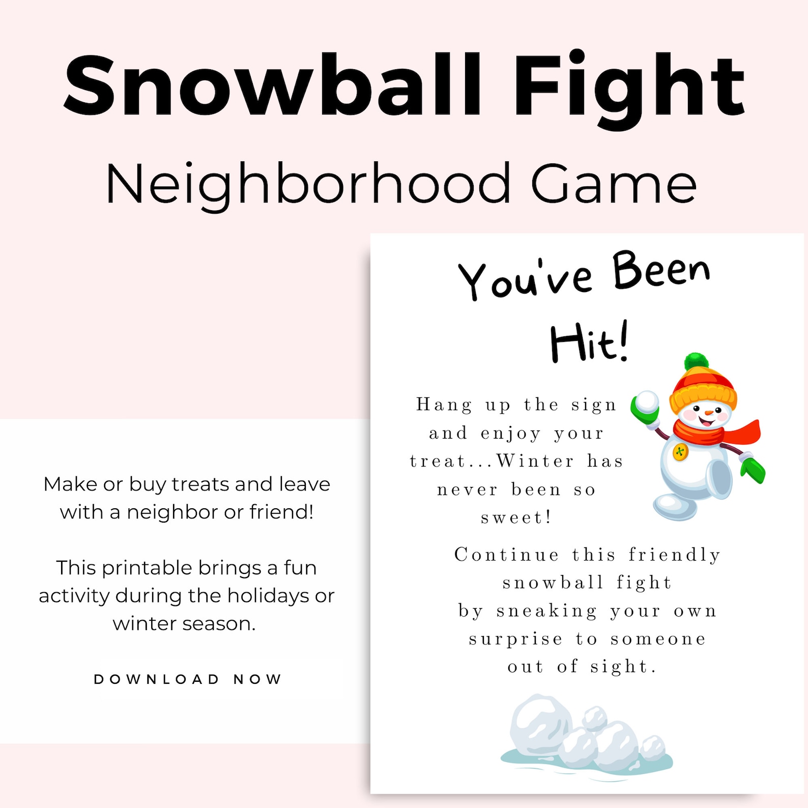 You've Been Hit Printable Letter, Printable Snowball Fight Winter ...