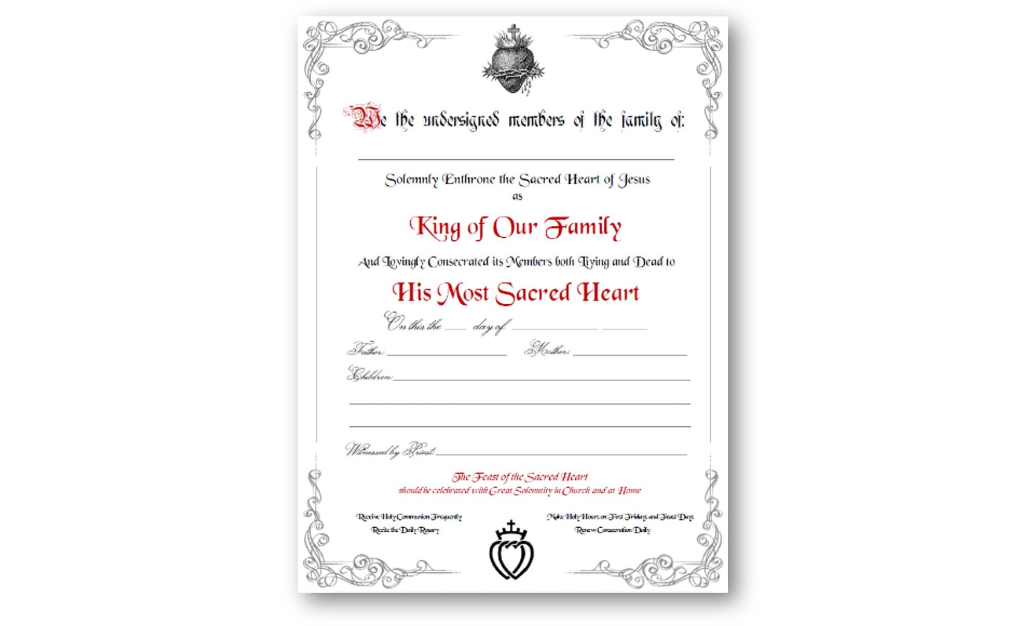 Enthronement to the Sacred Heart of Jesus Certificate - Etsy
