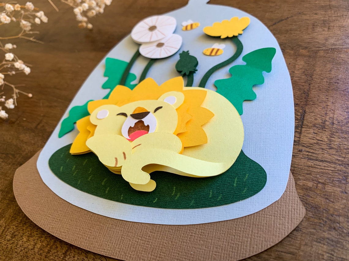 Dandelion Terrarium Kit | Cute Lion SVG | Shadow Box Template | Lion Baby Shower | Paper 3D ...