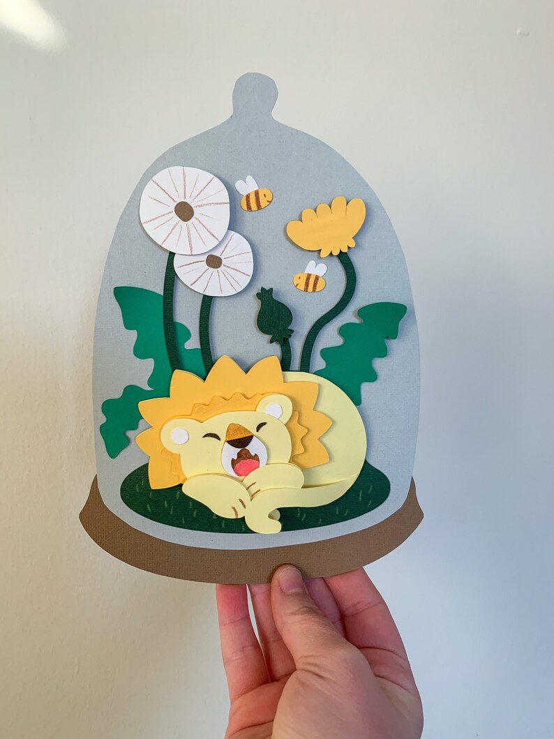 Dandelion Terrarium Kit | Cute Lion SVG | Shadow Box Template | Lion Baby Shower | Paper 3D ...