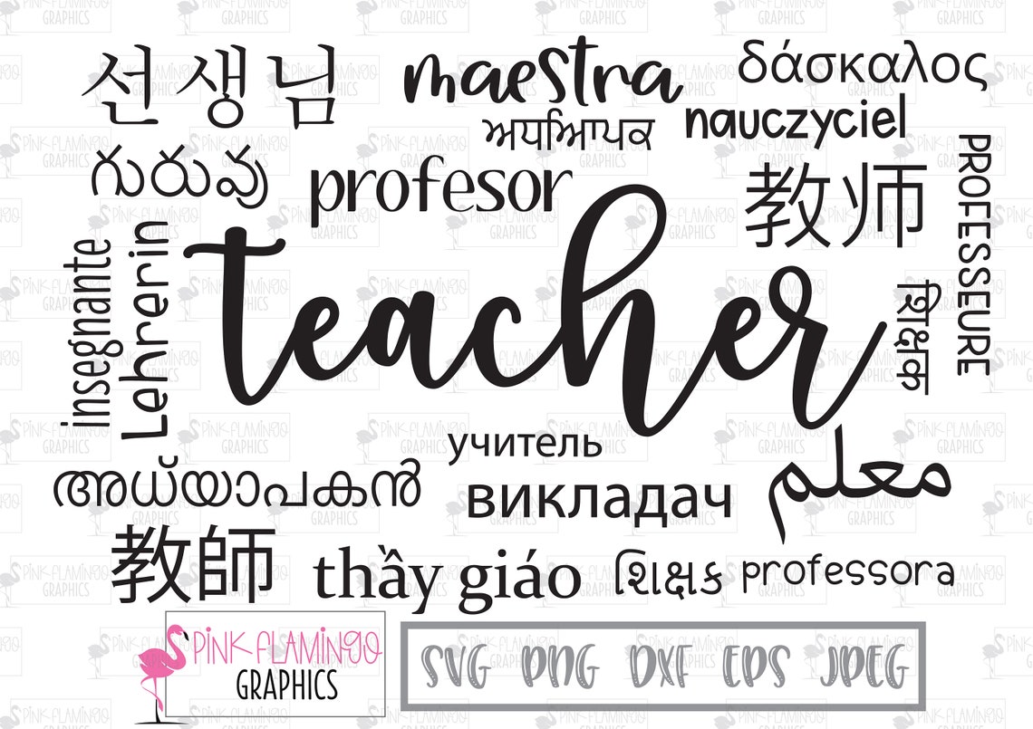 Teacher in Many Languages Cut File, El Teacher Svg, Multilingual Svg ...