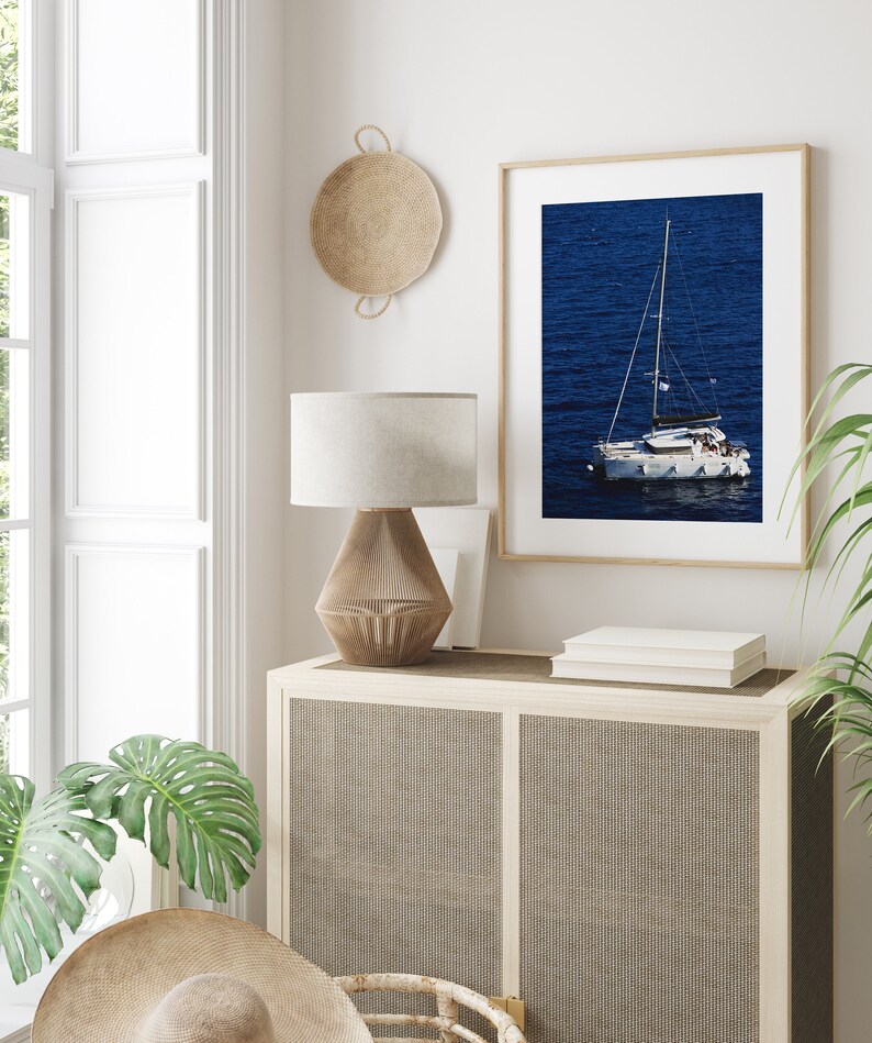 Old Money Aesthetic Print, Old Money Boat Poster, Blue Ocean Wall Art ...