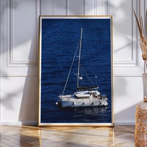 Old Money Aesthetic Print, Old Money Boat Poster, Blue Ocean Wall Art ...