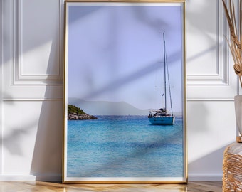 Old Money Aesthetic Print, Old Money Boat Poster, Blue Ocean Wall Art ...