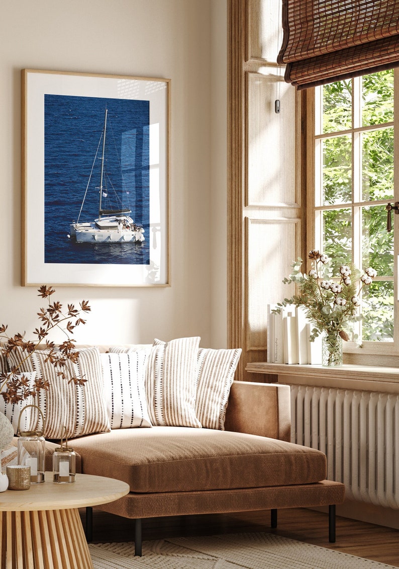 Old Money Aesthetic Print, Old Money Boat Poster, Blue Ocean Wall Art ...