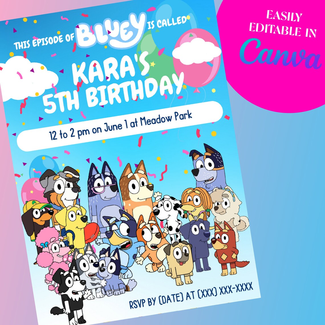 FOUR Bluey Birthday Invitation Printable Templates, Editable and ...