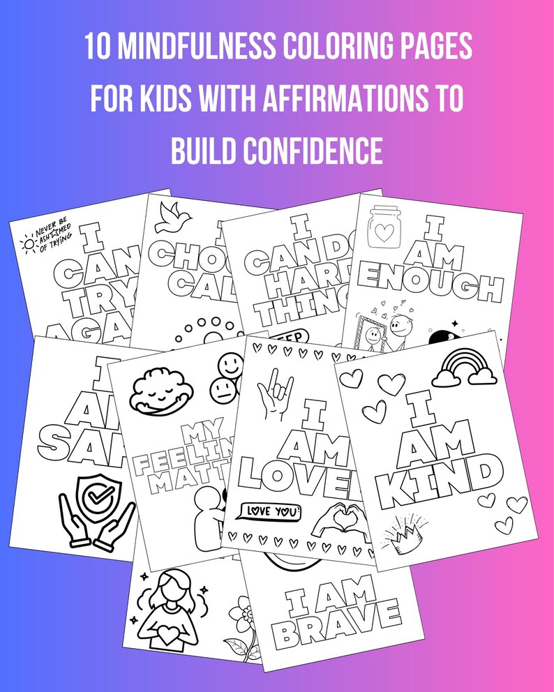 Kids Affirmation Coloring Pages | Confidence & Calm (digital Download ...