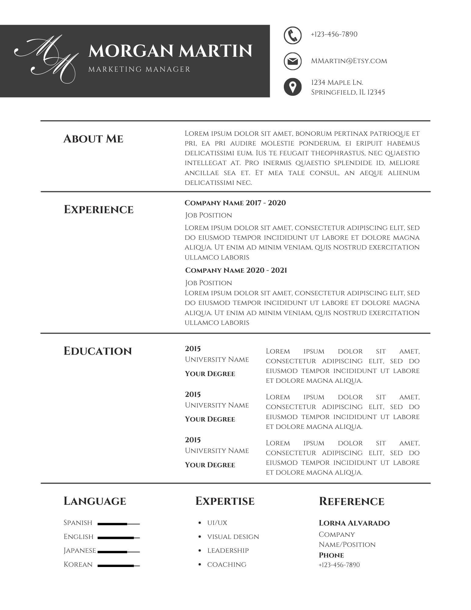 Aesthetic Resume Template | Morgan Martin Template Style - Etsy