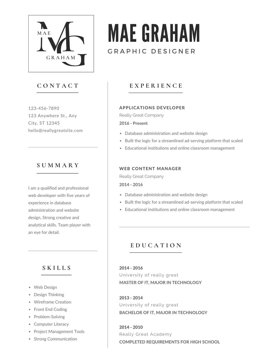 Aesthetic Resume Template | Mae Graham Template Style - Etsy