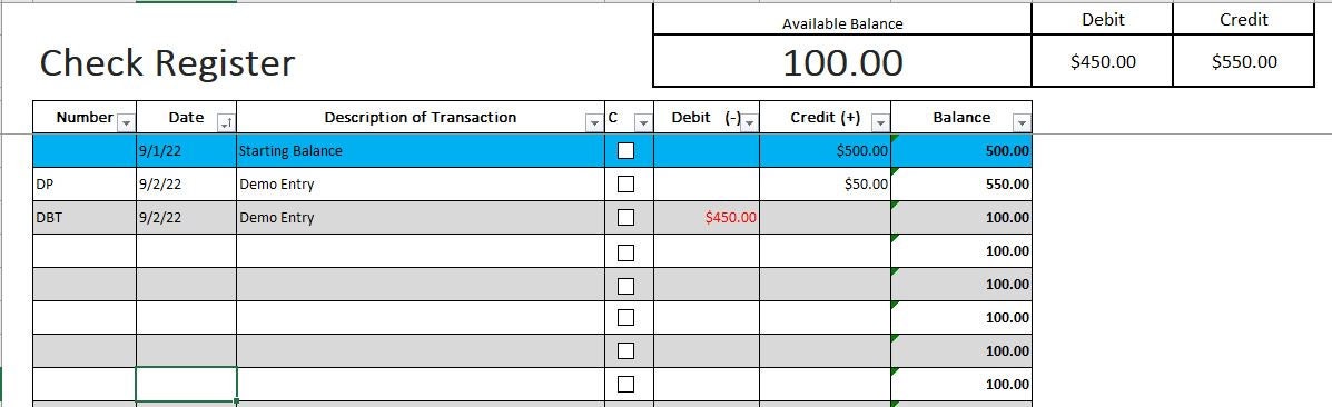 Budget Template- Check Register- Download for Excel - Etsy