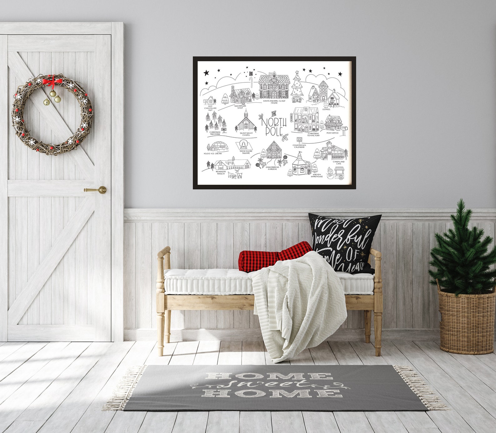 Hand Sketch Drawing of the North Pole - Santa's Land - Etsy