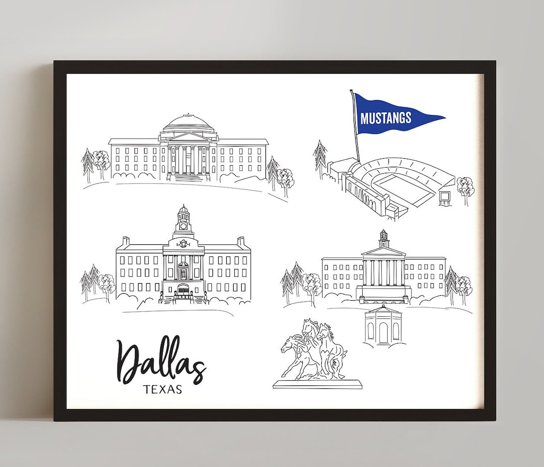 Sketched Drawing of Dallas, Texas - Etsy