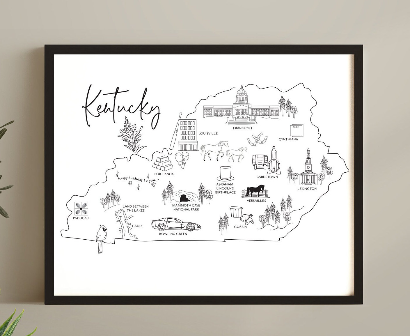 Sketched Map of the State of Kentucky Art Print - Etsy