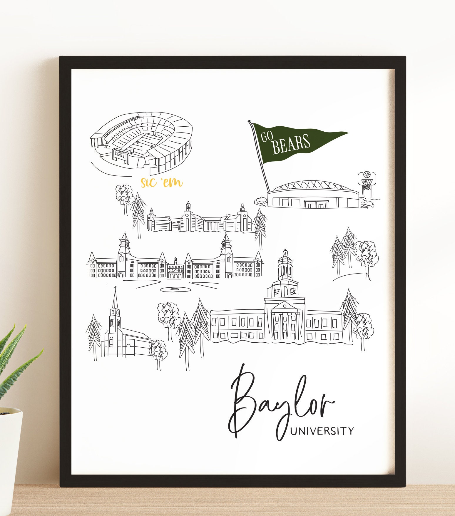 Sketch of Baylor University Art Print - Etsy